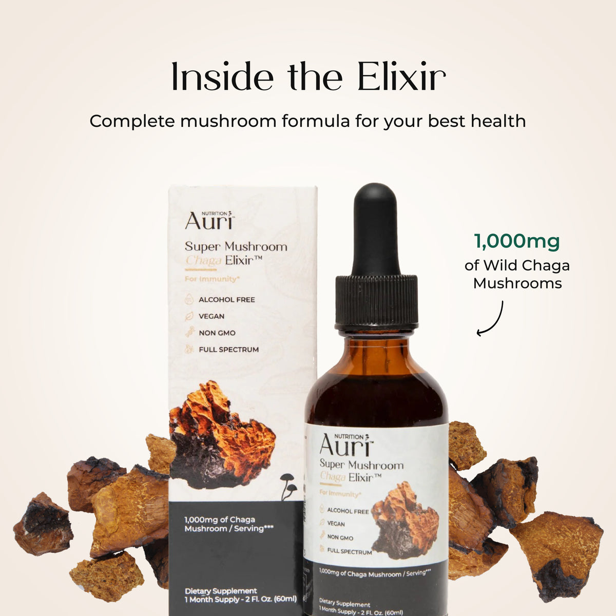 Chaga Mushroom Elixir™ | Immune Support & Antioxidants – Auri Nutrition